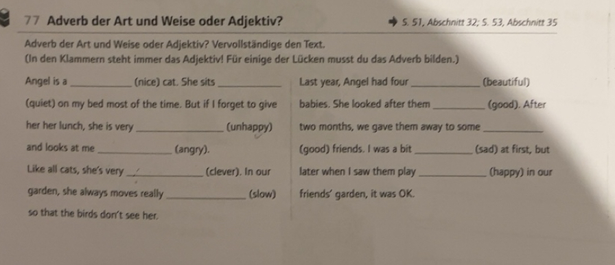 Gelöst:Adverb der Art und Weise oder Adjektiv? S. 51, Abschnitt 32; 5. ...