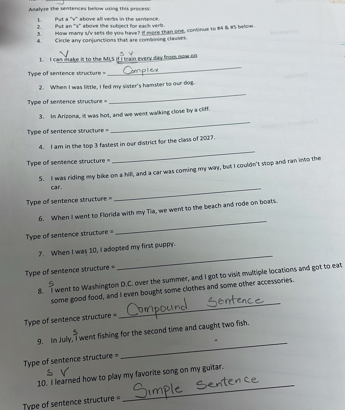 Solved: Analyze the sentences below using this process: 1. Put a “v ...