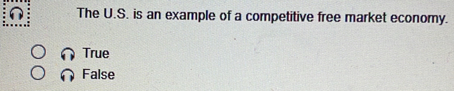 Solved: The U.S. is an example of a competitive free market economy ...