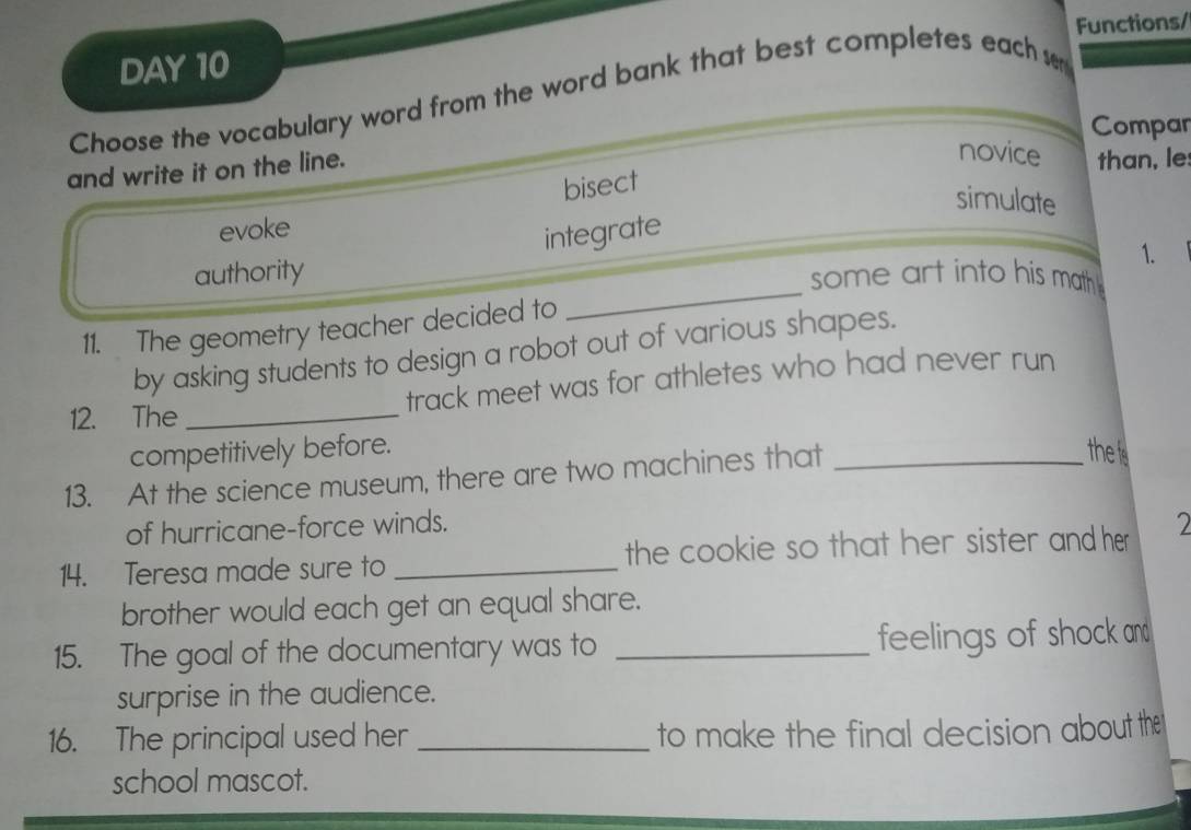 Solved: DAY 10 Functions/ Choose the vocabulary word from the word bank ...