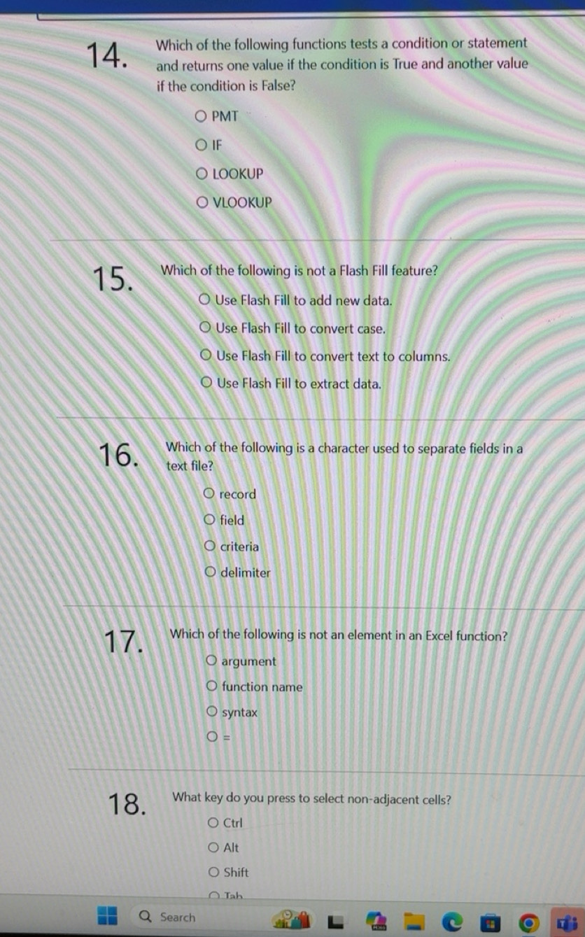 Solved: Which of the following functions tests a condition or statement ...