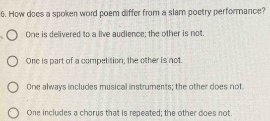 Solved: How does a spoken word poem differ from a slam poetry ...