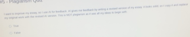 Solved: 1 5 - Plägiansm Quiz I want to improve my essay, so I use At ...