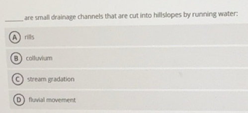 Solved: are small drainage channels that are cut into hillslopes by ...