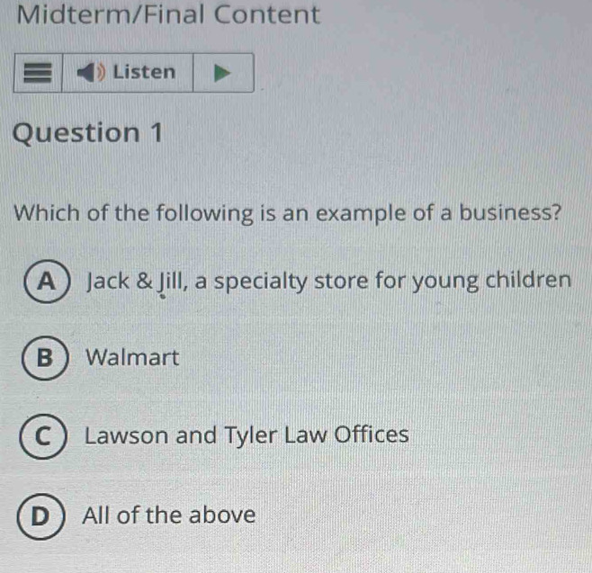 Solved: Midterm/Final Content Listen Question 1 Which of the following ...
