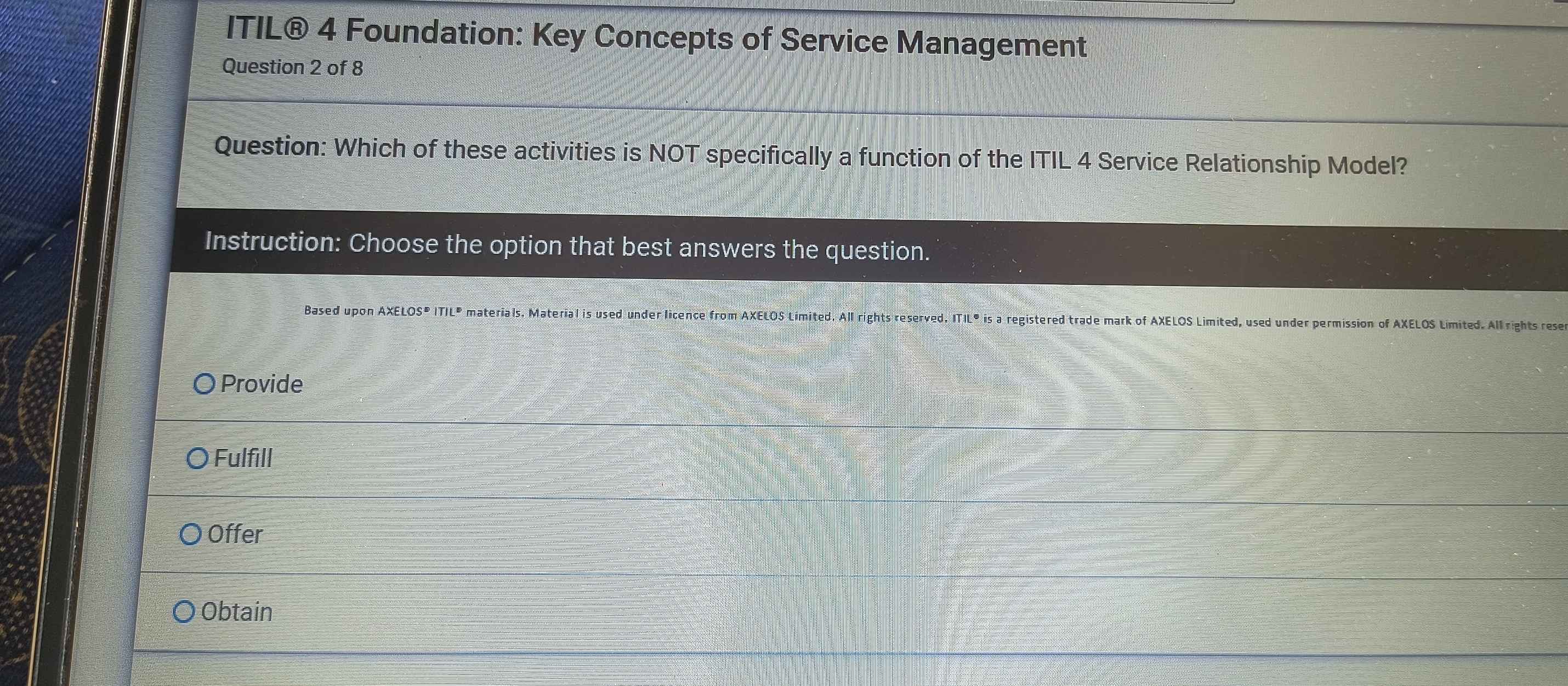 Solved: ITIL® 4 Foundation: Key Concepts of Service Management Question ...