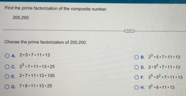 Solved: Find the prime factorization of the composite number. 200, 200 ...