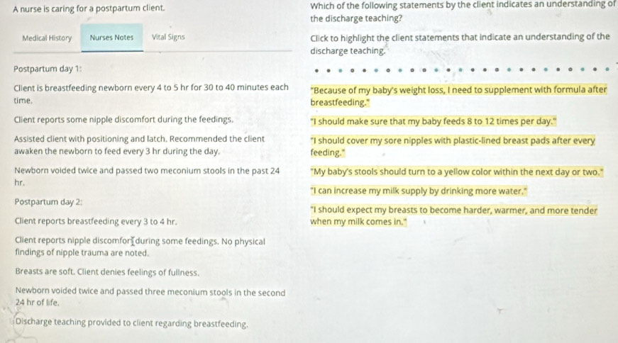 Solved: A nurse is caring for a postpartum client. Which of the ...