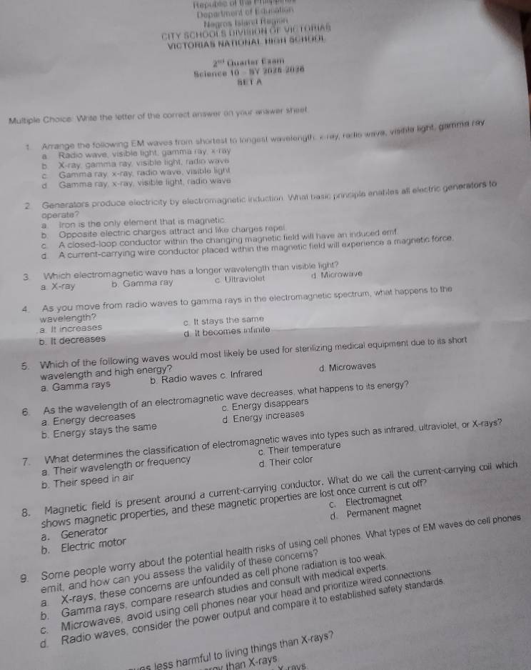 Solved: Republic of ts Prmpei Department of Esusation Negros Island ...