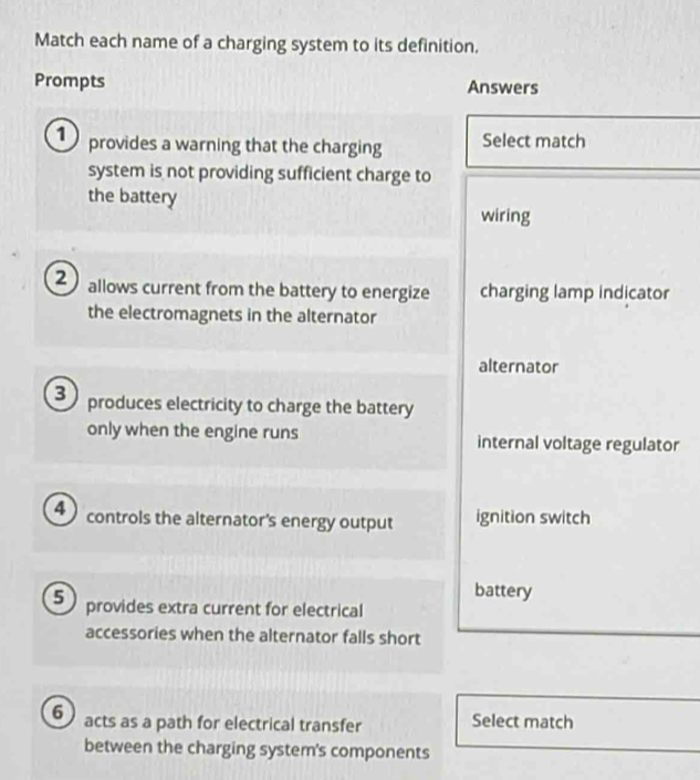 Solved: Match each name of a charging system to its definition. Prompts ... Solved: Match each name of a charging system to its definition. Prompts ...