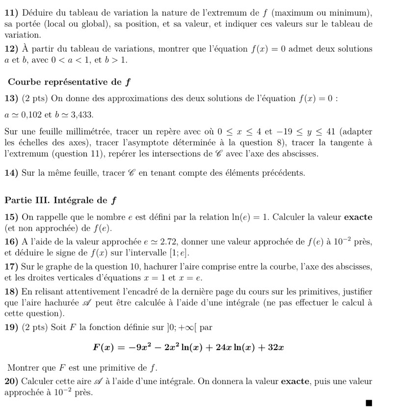 Résolu :Déduire du tableau de variation la nature de l'extremum de f ...