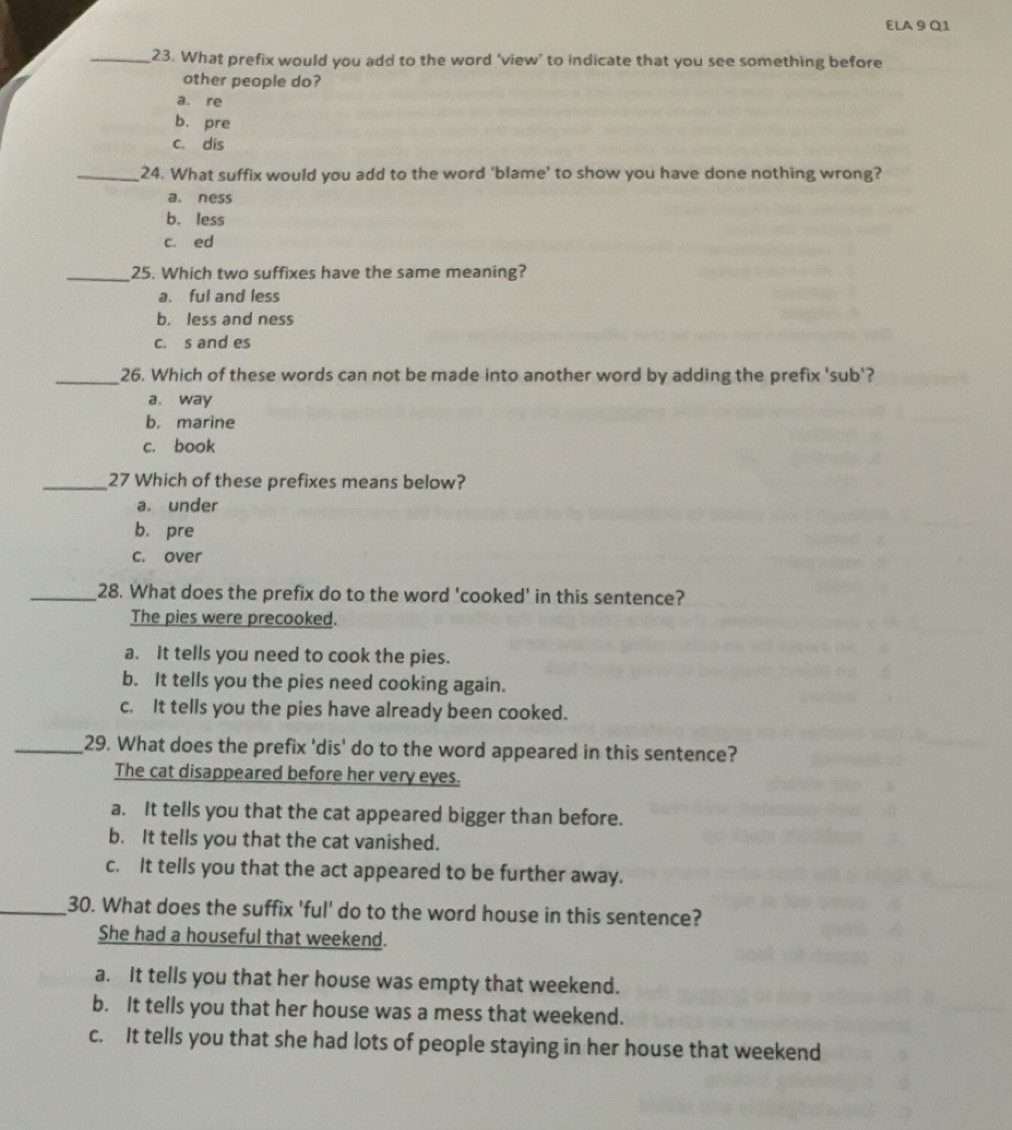 Solved: ELA 9 Q1 _23. What prefix would you add to the word 'view’ to ...
