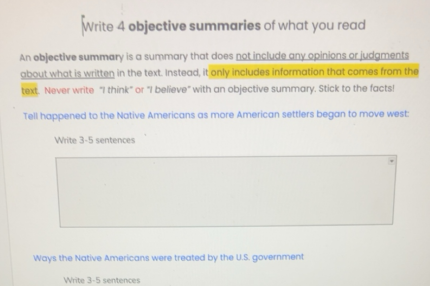 Solved: Write 4 objective summaries of what you read An objective ...
