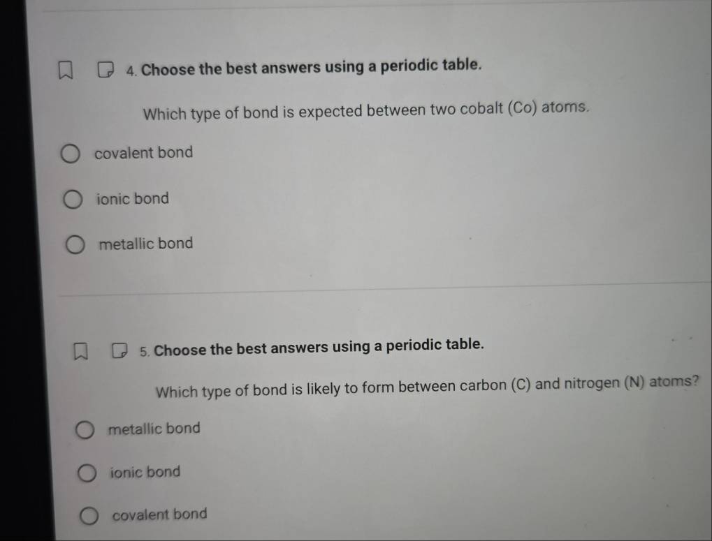 Solved: Choose the best answers using a periodic table. Which type of ...