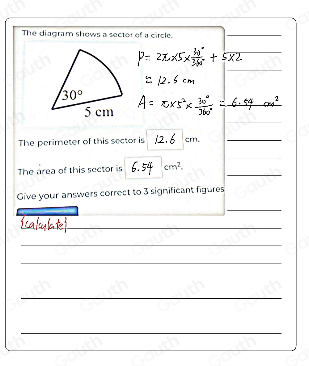 Solved: The diagram shows a sector of a circle. The perimeter of this ...