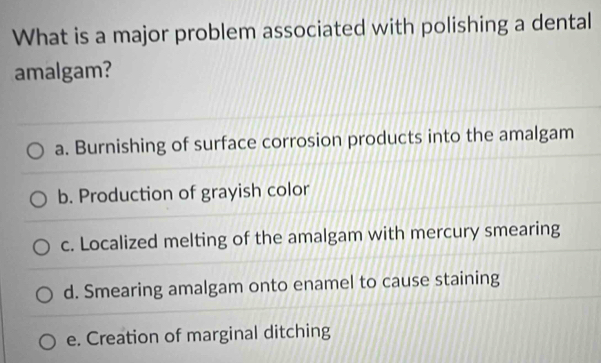 Solved: What is a major problem associated with polishing a dental ...