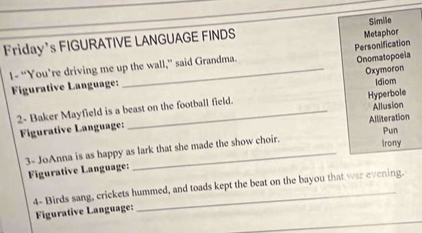 Solved: Metaphor Friday's FIGURATIVE LANGUAGE FINDS Simile ...