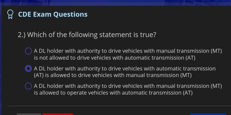 Solved: CDE Exam Questions 2.) Which of the following statement is true? A DL holder with ...