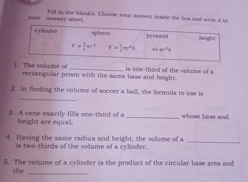 Solved: Fill in the blanks. Choose your answer inside the box and write ...