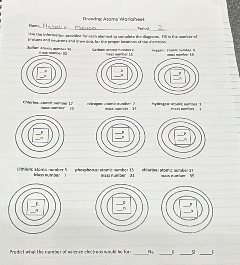 Solved: Drawing Atoms Worksheet Name_ Period_ Use the information ...
