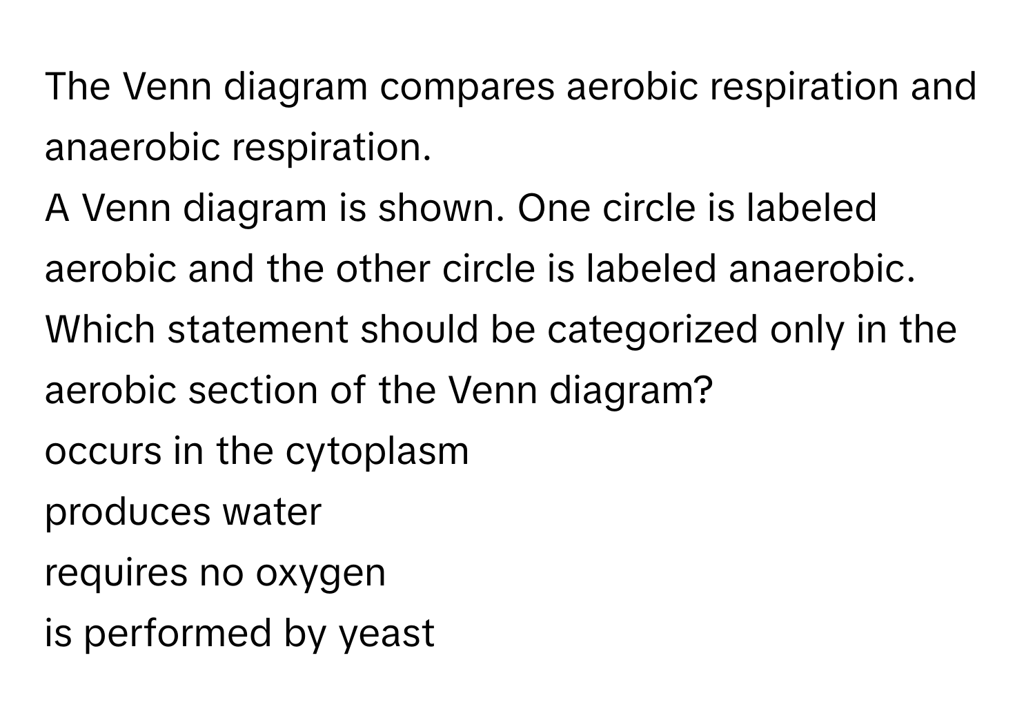 Solved: The Venn diagram compares aerobic respiration and anaerobic ...