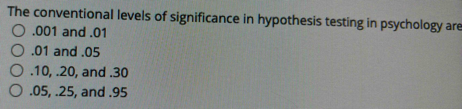 Solved: The conventional levels of significance in hypothesis testing ...