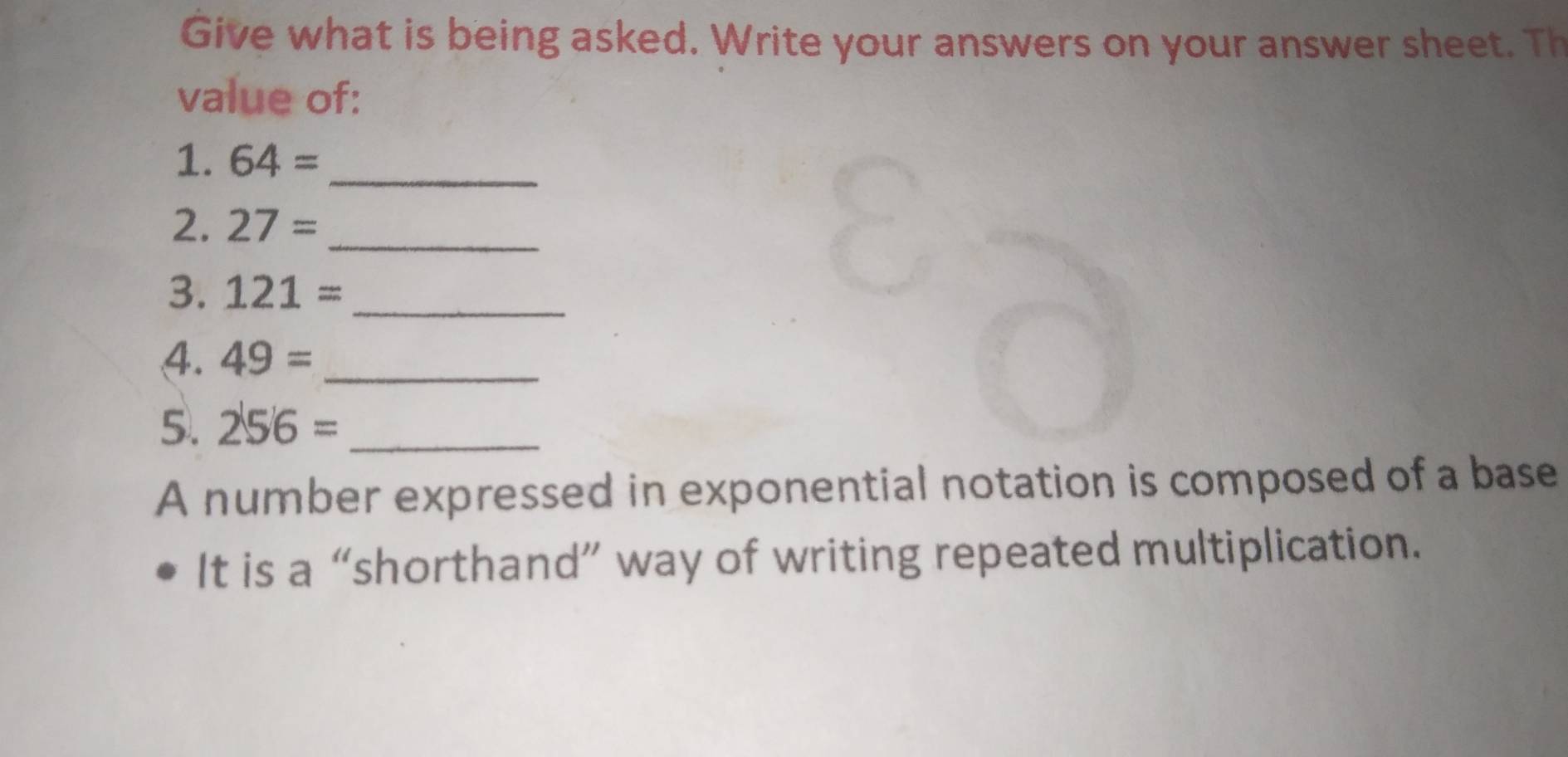 Solved: Give what is being asked. Write your answers on your answer ...