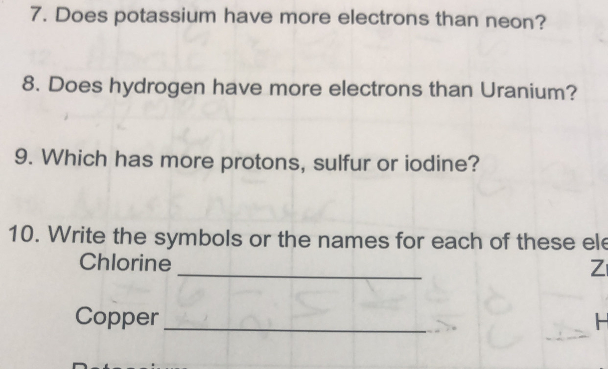 Solved: Does potassium have more electrons than neon? 8. Does hydrogen ...