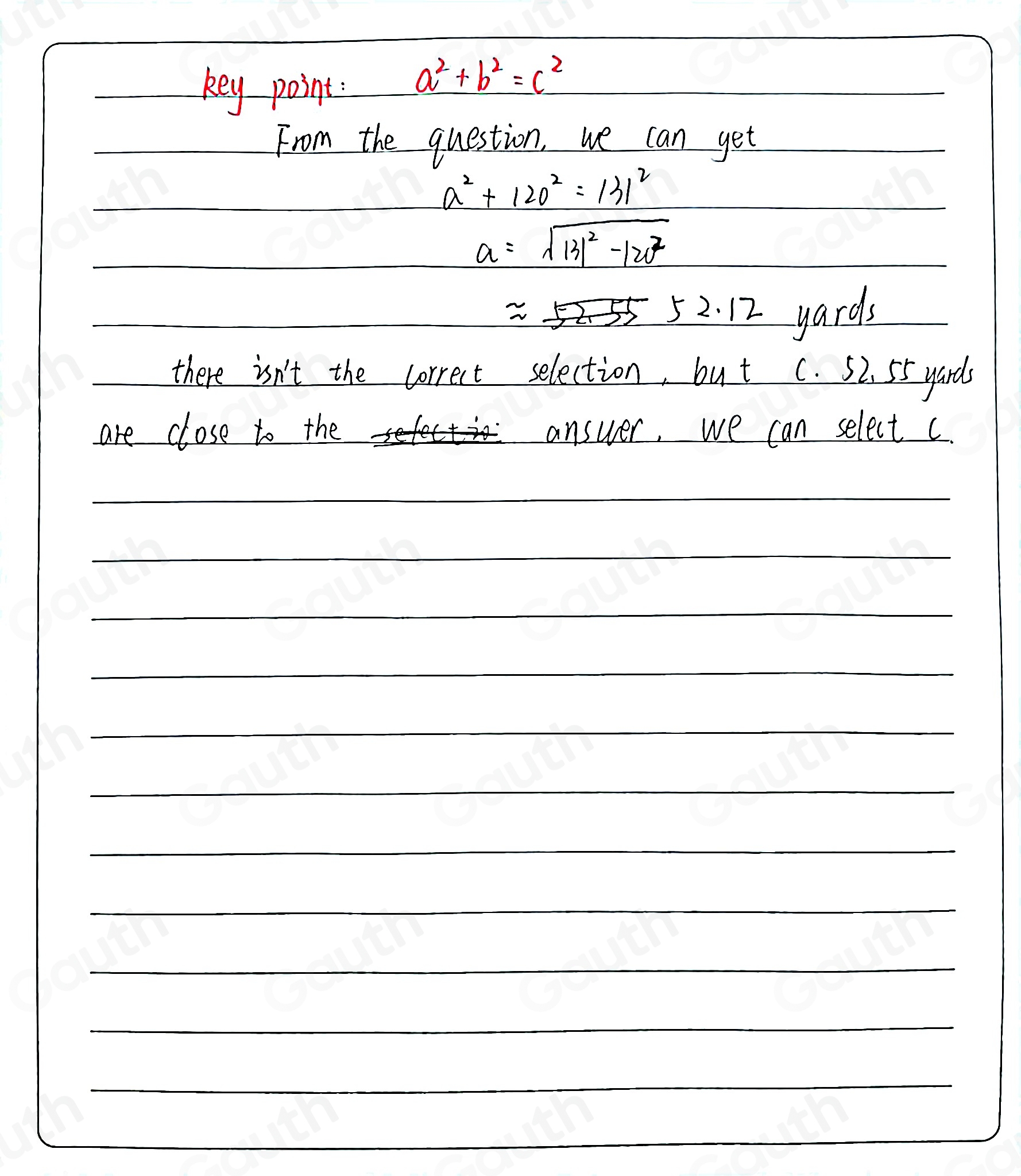 Solved: The diagonal of a rectangular football field is 131 yards long ...