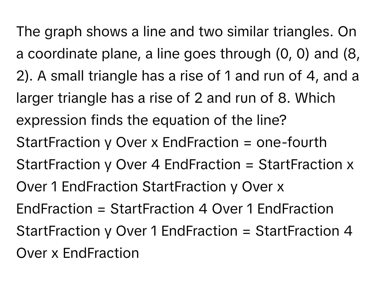 Solved: The graph shows a line and two similar triangles. On a ...
