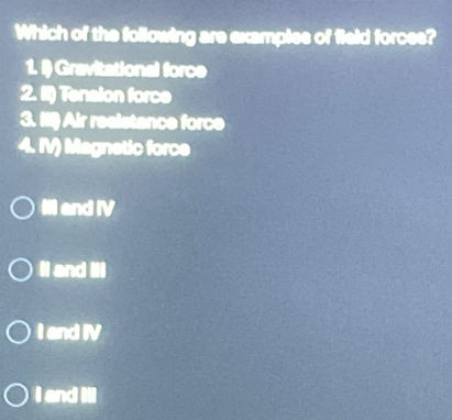 Solved: Which of the following are examples of field forces? 1. I ...