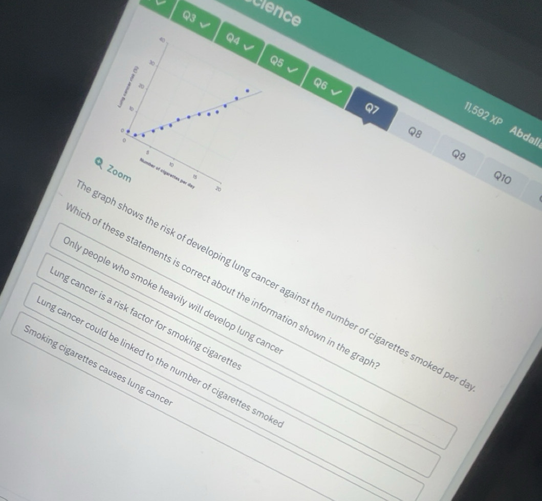 Solved: Cience Q3 Q4 30 Q5 20 Q6 10 Q7 11,592 XP 。 Abdall 0 Q8 5 Q9 4 ...