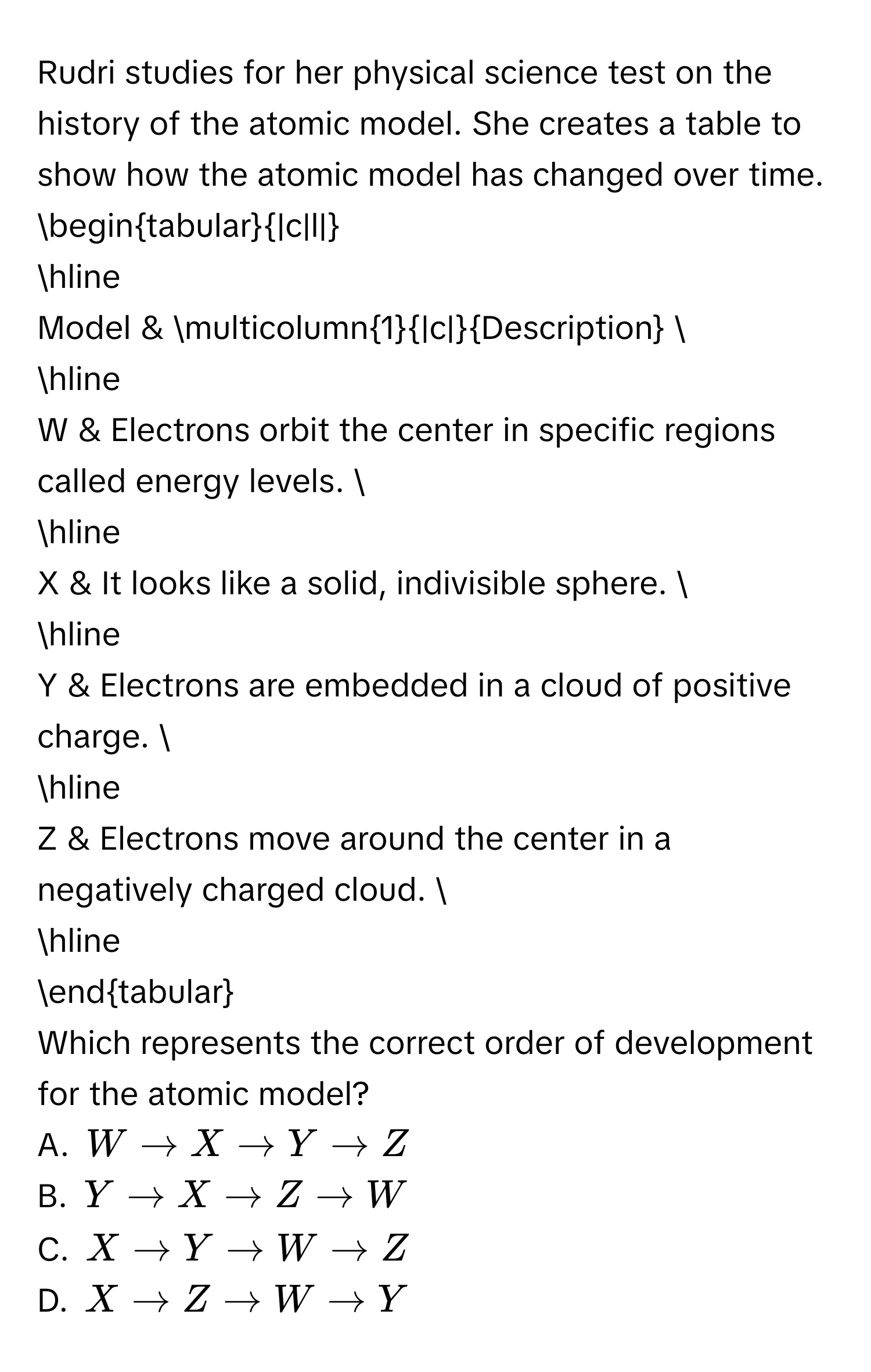 Solved: Rudri studies for her physical science test on the history of ...