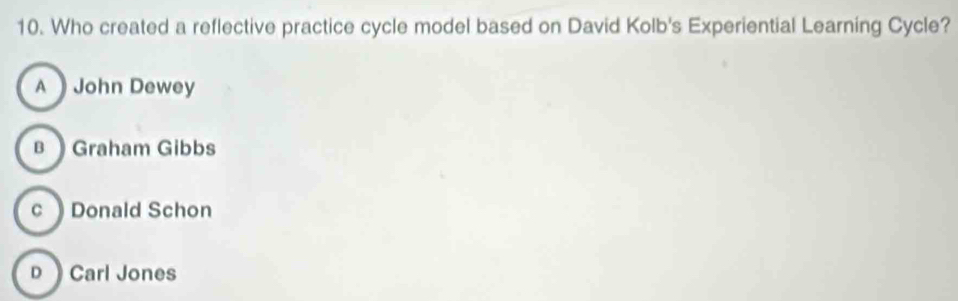 Solved: Who created a reflective practice cycle model based on David ...