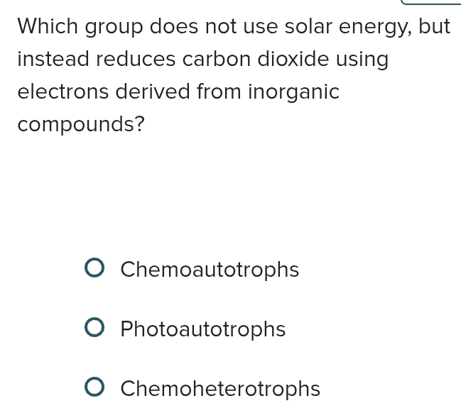 Solved: Which group does not use solar energy, but instead reduces ...