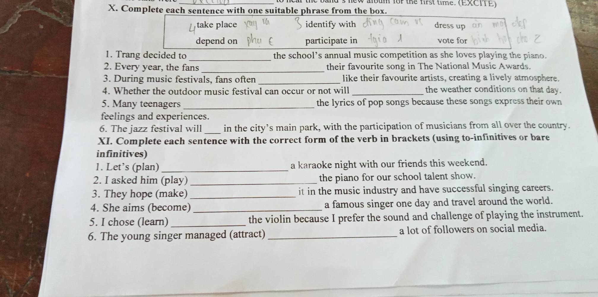 Giải quyết:band's new album for the first time. (EXCTTE) X. Complete ...