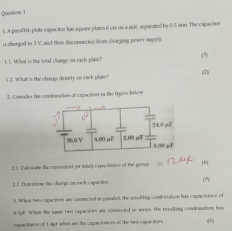 Solved: A parallel-plate capacitor has square plates 6 cm on a side ...