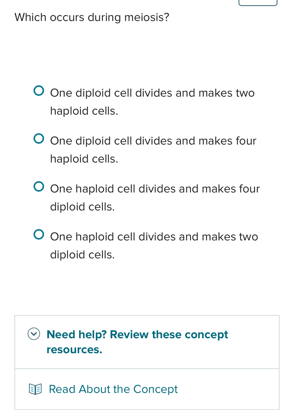 Resuelto:Which occurs during meiosis? One diploid cell divides and ...