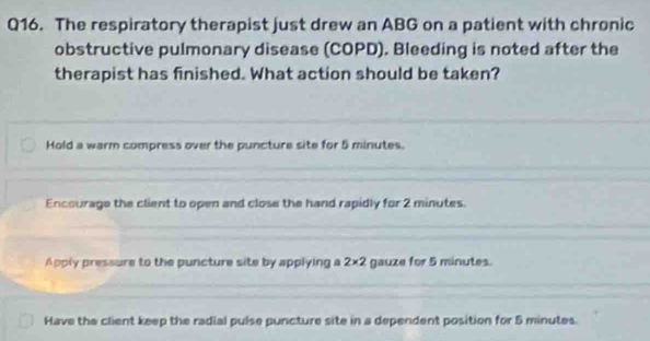 Solved: The respiratory therapist just drew an ABG on a patient with ...