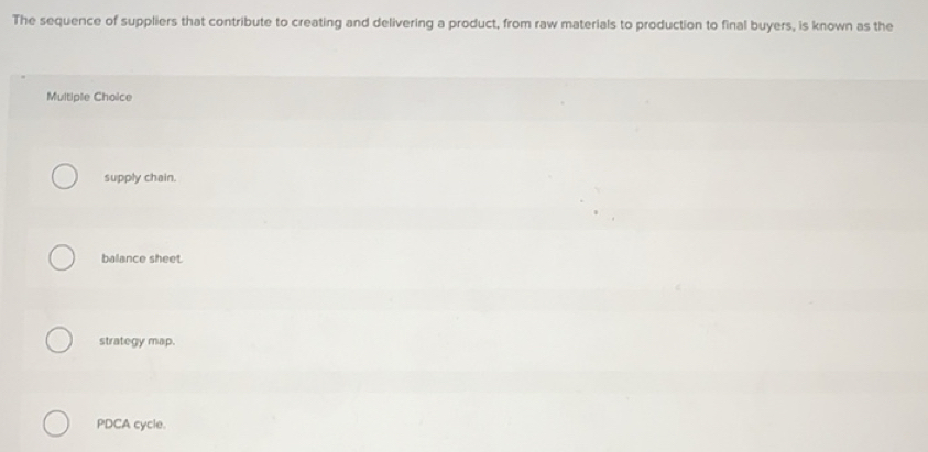 Solved: The sequence of suppliers that contribute to creating and ...