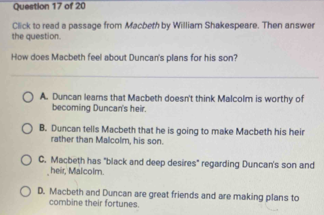 Solved: Click to read a passage from Macbeth by William Shakespeare ...