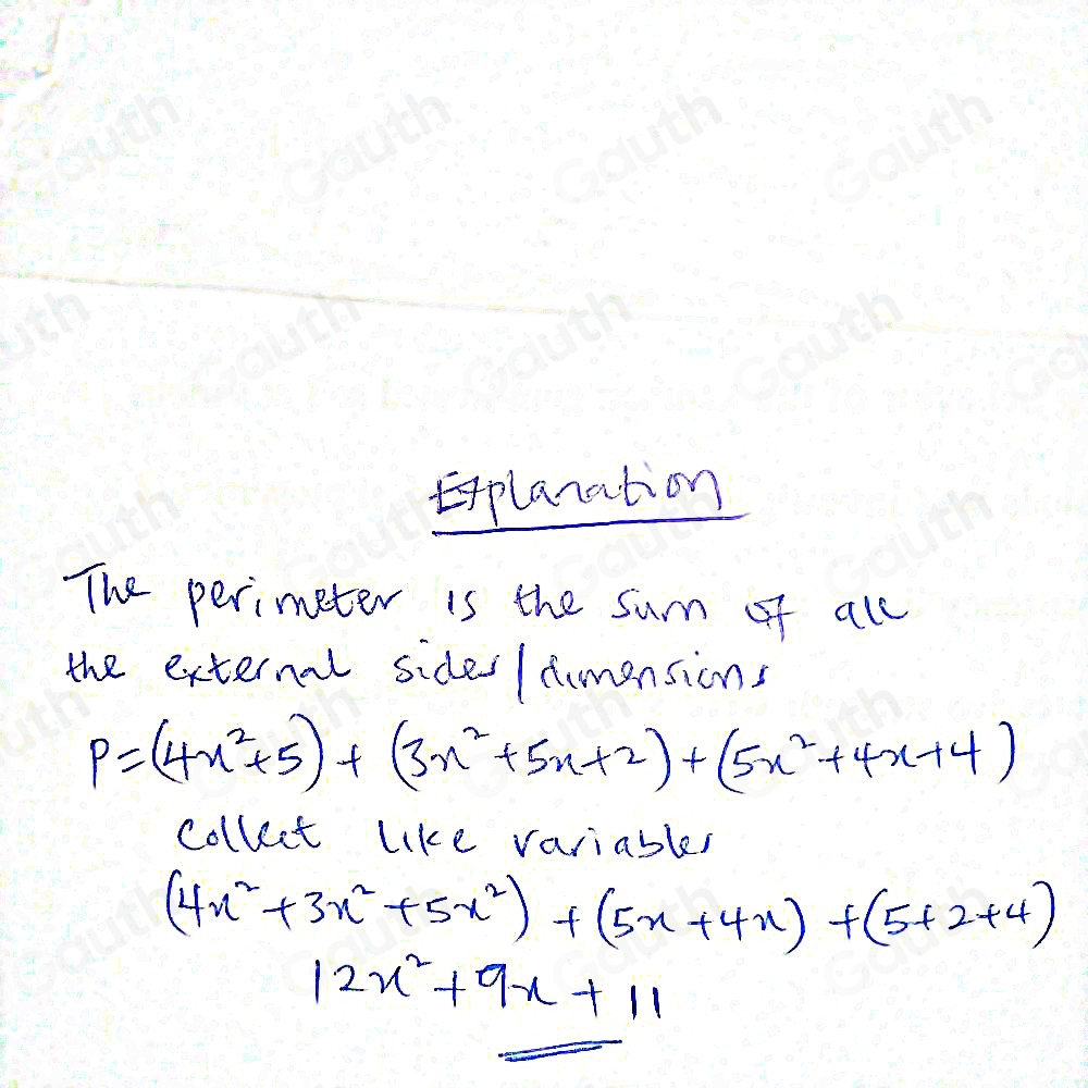 Solved: Find the perimeter of the figure shown on the right. Express it ...