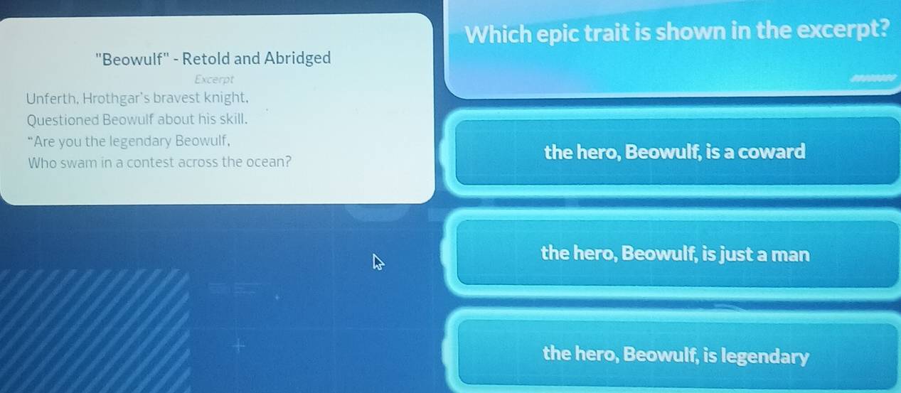 Solved: Which epic trait is shown in the excerpt? "Beowulf" - Retold ...