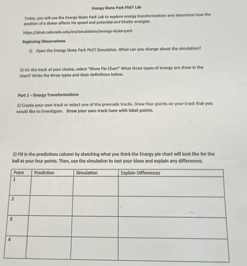 Solved: Energy Skate Park PhET Lab Today, you will use the Energy Skate ...