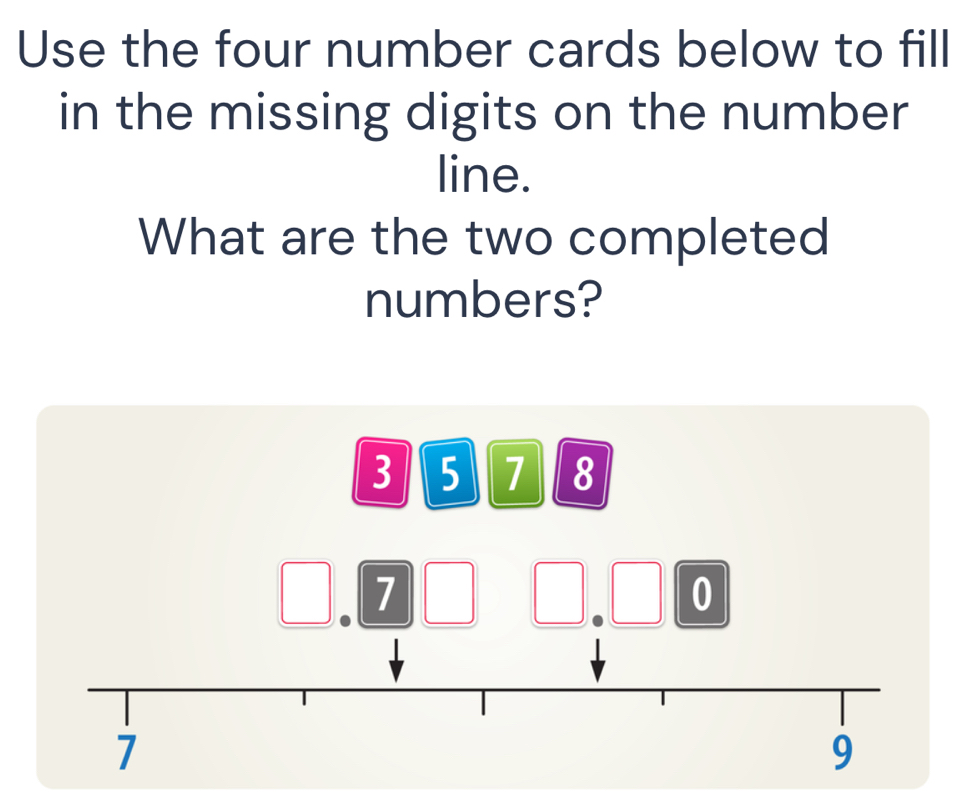 Solved: Use the four number cards below to fill in the missing digits ...