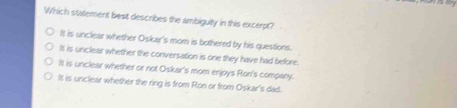 Solved: on is my Which statement best describes the ambiguity in this ...