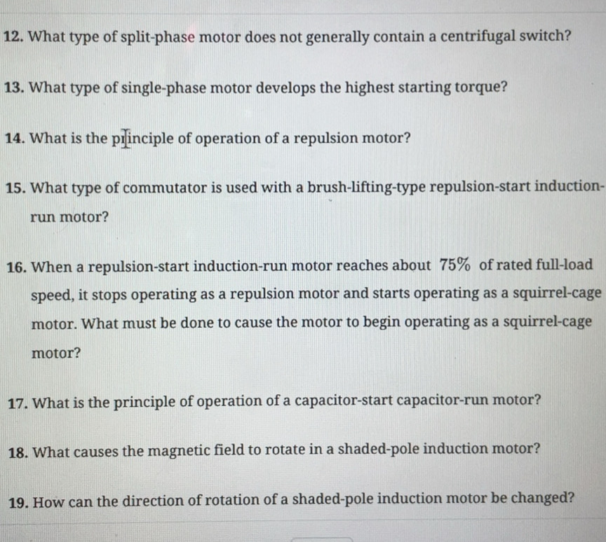 Solved: What type of split-phase motor does not generally contain a ...