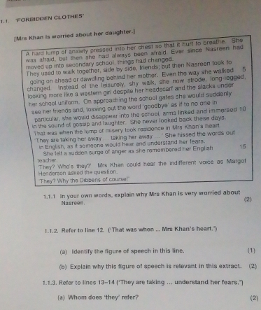 Solved: ‘FORBIDDEN CLOTHES' [Mrs Khan is worried about her daughter.] A ...