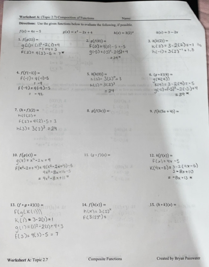 Solved: Worksheet A: (Topic 2.7) Composition of Functions Name ...