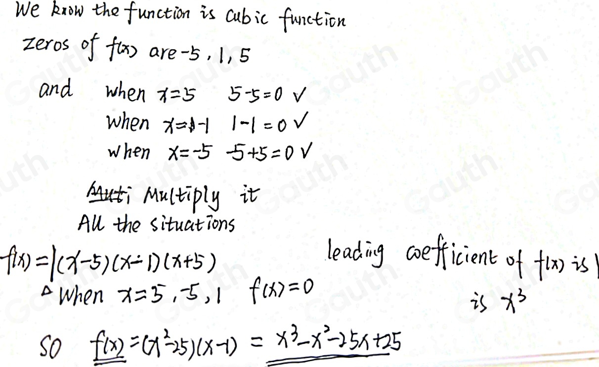 Solved: The function f(x) is a cubic function and the zeros of f(x) are ...
